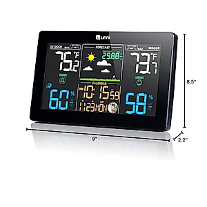 U UNNI Weather Station Wireless Indoor Outdoor Thermometer Inside Outside Temperature Humidity with Calendar and Adjustable Backlight