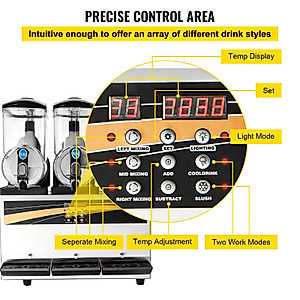 VEVOR Commercial Slushy Machine, 3x15L Tank Commercial Margarita Maker, 1200W Stainless Steel Frozen Drink Machine, Temperature Adjustment 26.6°F to 28.4°F, Perfect for Restaurants Cafes Bars