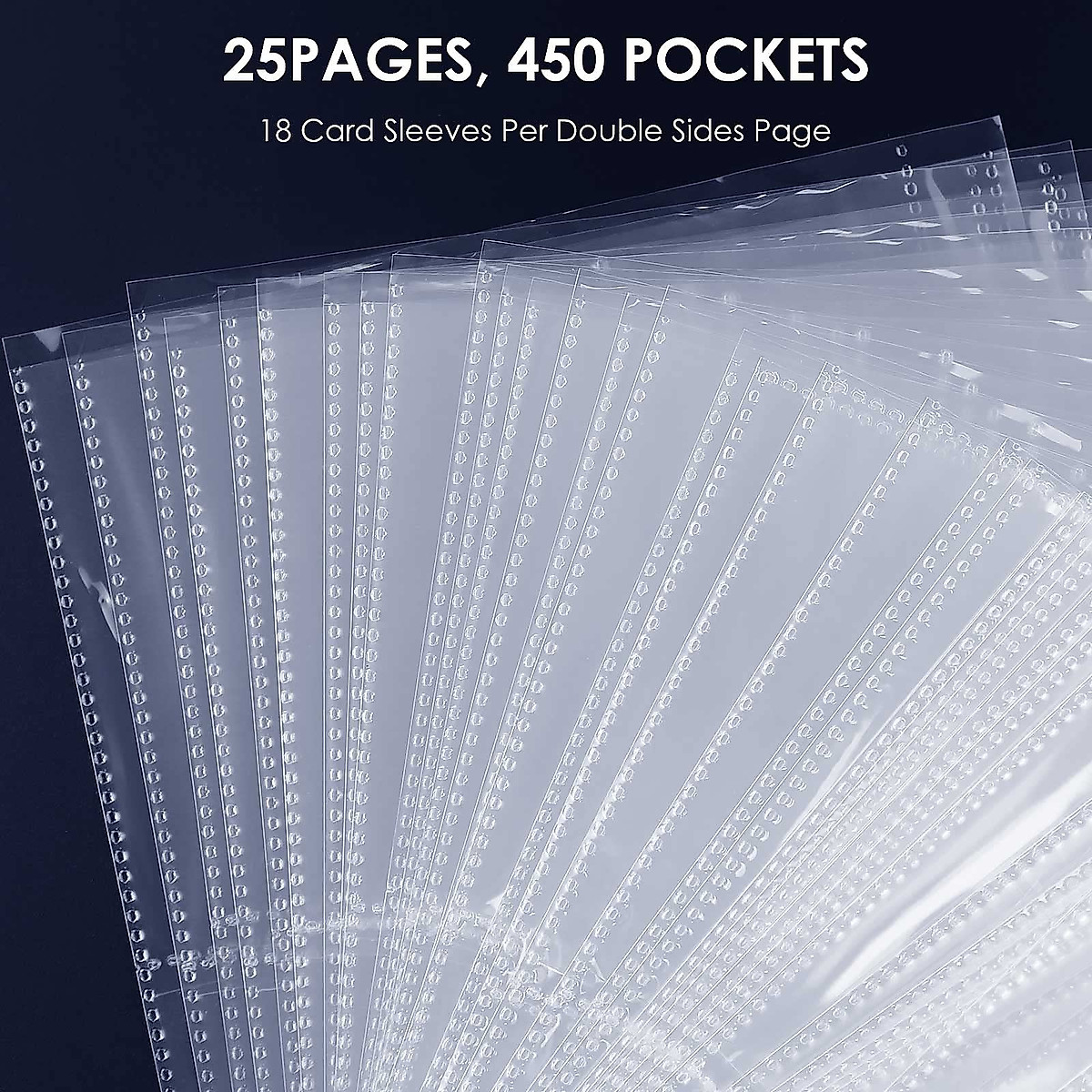 450 Pockets Trading Card Sleeve Pages, Double-Sided Baseball Card Binder Sheet Protector for 3 Ring Binder, Baseball Card Sleeves for Sports, Game, MTG YuGiOh, Standard Cards Business Cards(Clear)