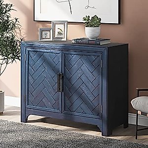 XD Designs Wood Console Table Sofa with 2 Adjustable Shelf, Modern Sideboard Buffet Storage Cabinet, Accent Cabinet for Entryway/Kitchen Dining Room/Living Room (Antique Blue-A) Blue-5)