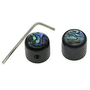 KAISH Black Set of 2 Abalone Top Guitar Knobs Dome Knobs Bass Knob with Set Screw for Tele/Telecaster