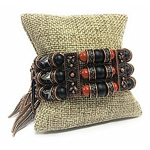 Native American Inspired Bracelet Beaded Bohemian Cuff Bracelets for Women Men Red Jasper and Black Onyx Jewelry