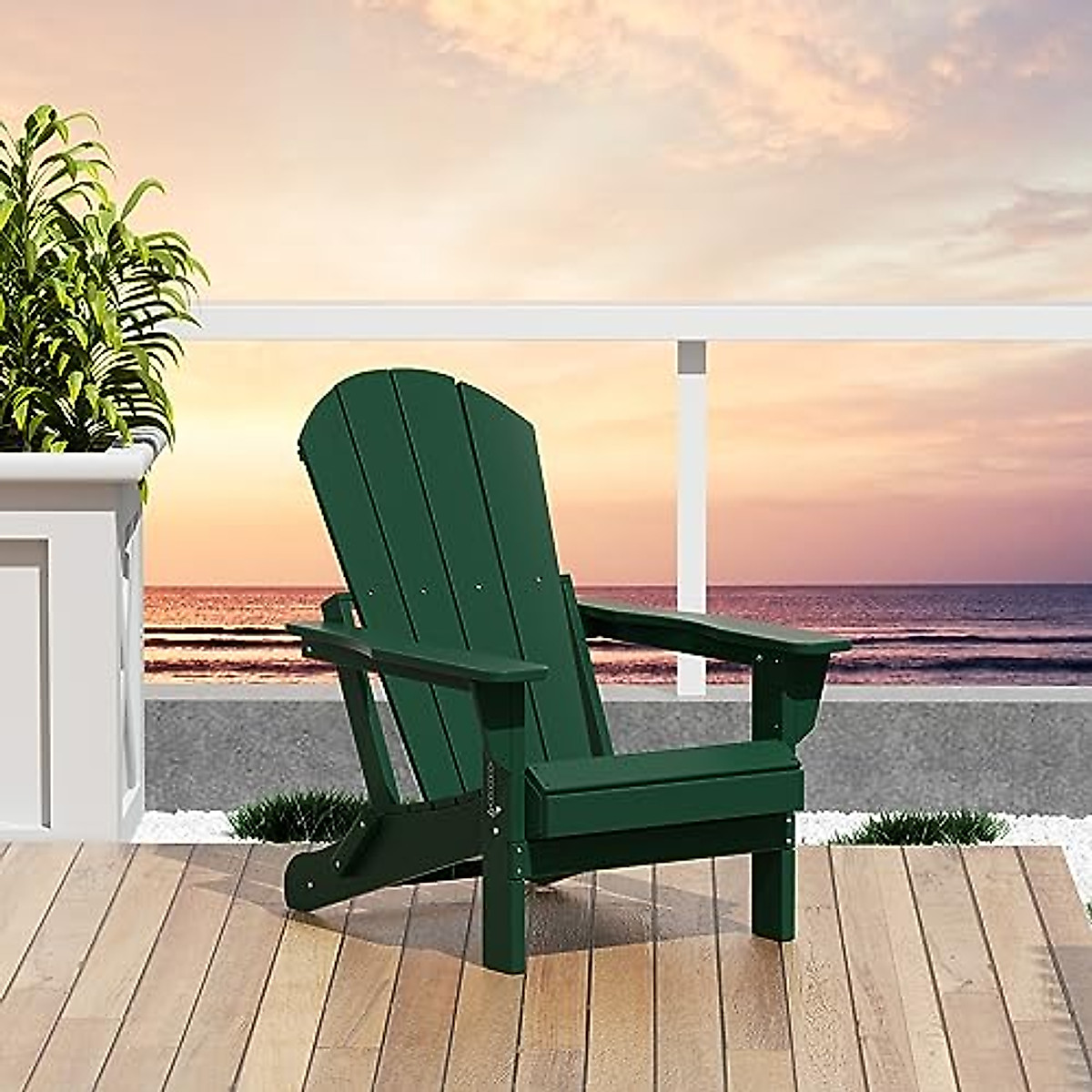 WO Home Furniture Adirondack Chair Lounger Outdoor Folding for Fire Pit, Beach, Balcony, Backyard, Lawn, Patio, Pool, Deck, Garden (Dark Green)