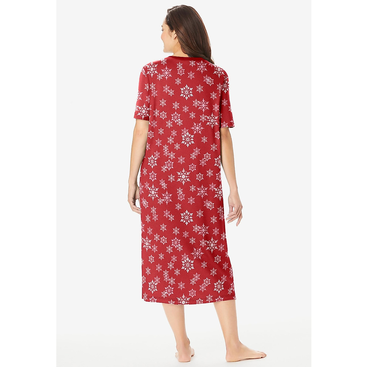 Dreams & Co. Women's Plus Size Long Print Sleepshirt - 3X/4X, Classic Red Winter Snow