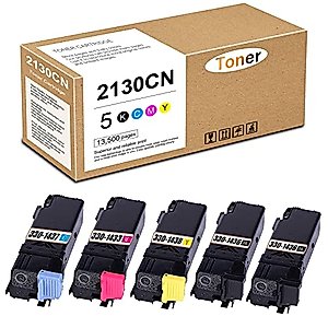 2130CN Compatible 330-1436 330-1437 330-1433 330-1438 Black Cyan Magenta Yellow Toner Cartridge Replacement for Dell 2130cn 2135cn Printer Toner.(5Pack)