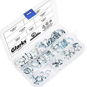 Glarks 70Pcs Zinc Plated Double Ear Hose Fuel Clamp with Standard Jaw Pincers Kit