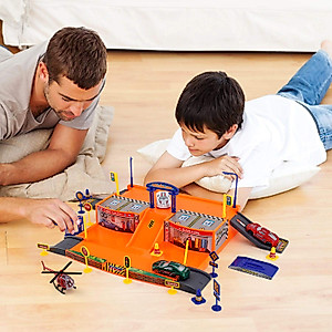 City Parking Garage Diecast Racing Track Set - Kids Toy Car Wash Vehicle Playset with Signs, Accessories and Metal Vehicles