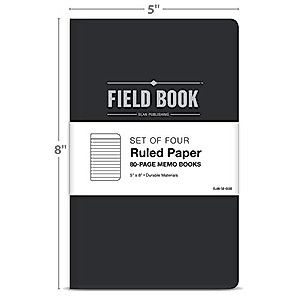 Field Notebook/Journal - 5"x8" - Black - Lined Memo Book - Pack of 4