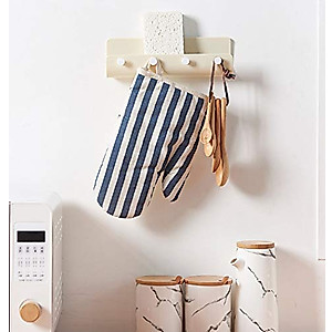 LuoCoCo Plastic Mail Key Holder for Wall, Modern U Shape Letter Shelf Organizer with 4 Hooks and 2 Self Adhesive Tape for Entryway Kitchen Bathroom Office Holding Phones Purse Masks, White/Grey (Grey)