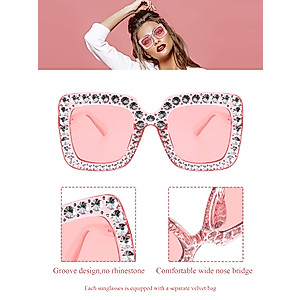 Frienda 2 Pieces Oversize Square Sparkling Sunglasses Retro Thick Frame Sunglasses (Clear Pink, Black)