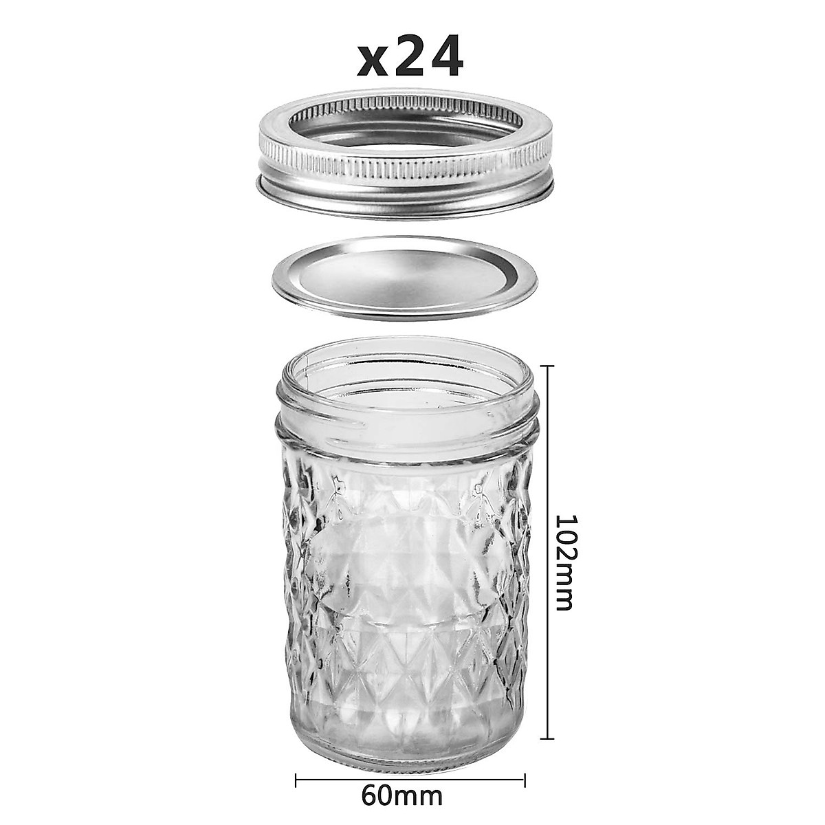 SKOCHE Mason Jars 8 oz 24 Pack Canning Jars with Airtight Lids and Bands, Ideal for Fermenting, Pickling, DIY Decors, Fruit Preserves, Jam or Jelly, 24 Labels Included