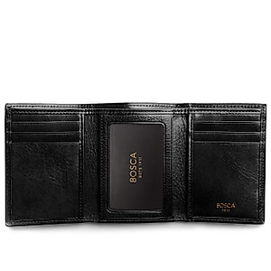 Bosca Men's Wallet, Old Leather Double I.D. Tri Fold Wallet with RFID Blocking, Black