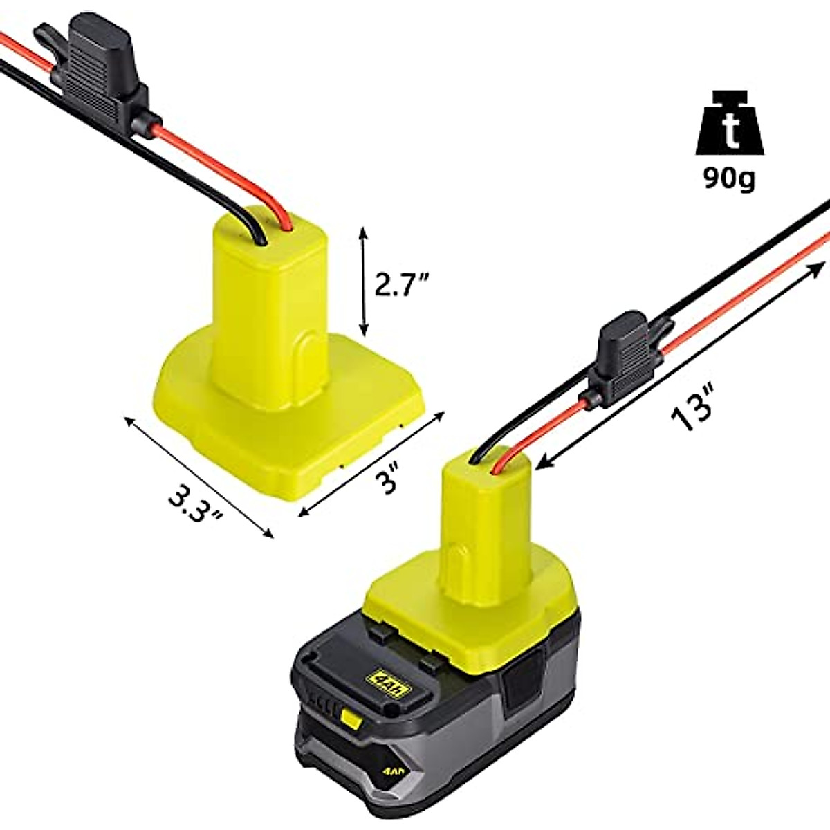 Power Adapter Wheel Compatible with Ryobi 18V Battery with 30A Fuse & Wire terminals, Power Connector for Rc Car, 12 Gauge Robotics, Rc Truck, DIY, Work