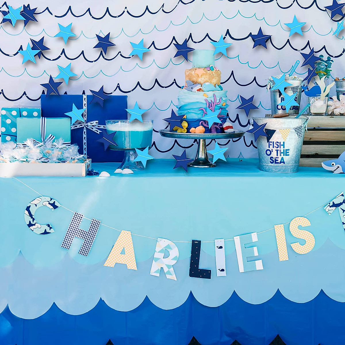 6 Pack 78Ft Stars Garland Party Decorations Paper Polka Dots Hanging Streamer String Bunting Banner Backdrop Background Decor Wedding/Birthday/Anniversary/Engagement (Blue)