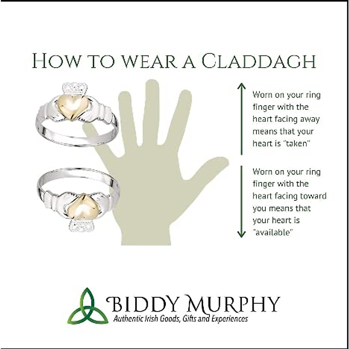 Biddy Murphy, Women's Claddagh Ring, 10K Yellow Gold Heart & 925 Sterling Silver Weave Band, Size 8