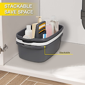 Whalegend Cleaning Caddy, Cleaning Caddy Organizer with Handle, Plastic Tool Storage Cleaning Supply Caddy for College Dorm, Kitchen, Garden, Under Sink,Gray