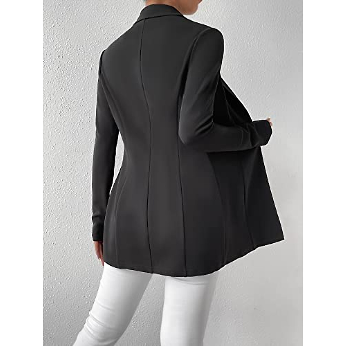 MakeMeChic Women's Button Front Lapel Collar Long Sleeve Blazer Jackets Coat Regular Black A L