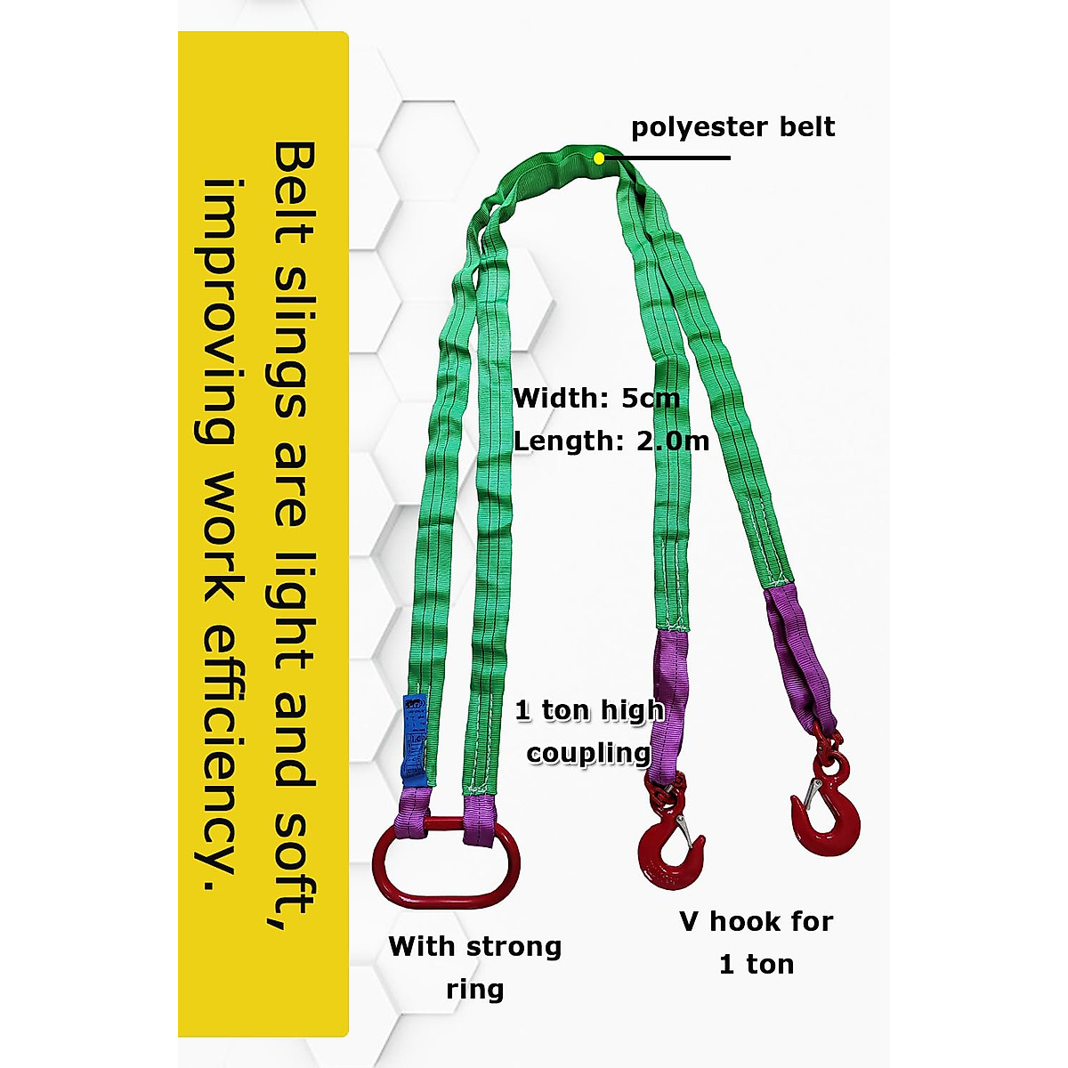 Two Leg Bridle Web Sling 6.5ft 4410lb Web Slings Belt Type with hook2.0 m 2000 kg Lightweight and Flexible Capacity Steel Sling[2leg 2.0 t]
