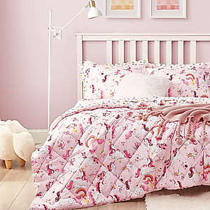 UMCHORD Unicorn Kids Bedding Set for Girls, 5 Pieces Twin Size Bed in a Bag, Super Soft Lightweight Comforter Set with Sheets, Durable Children Bed Set