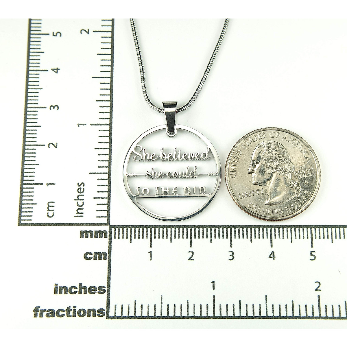 Ann Claridge She Believed She Could So She Did Necklace, 20" Chain, Pure 304 Stainless Steel, Motivation Jewlery Encouragement Gift