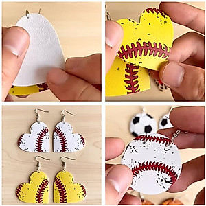 4 Pairs Cute Lightweight Faux Leather Earrings for Women Fun Baseball Basketball Volleyball Soccer Leather Earrings for Woman Dangle Drop Earrings Jewelry (Set #1)