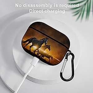 Compatible with AirPods Pro Case Cover with Keychain Running Horses Airpod Cases Accessories Portable Shockproof Protective Case for Women Men Girls Hard Headphone Case for Apple Airpods Pro