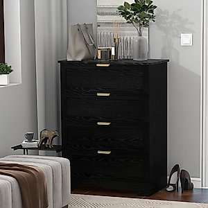 UYIHOME Modern 4 Drawer Dresser, 37inch Tall Dresser Chest with Large Drawer, Wood Dresser Storage Cabinet Organizer Unit for Bedroom, Closet, Living Room, Cloakroom, Entryway, Black