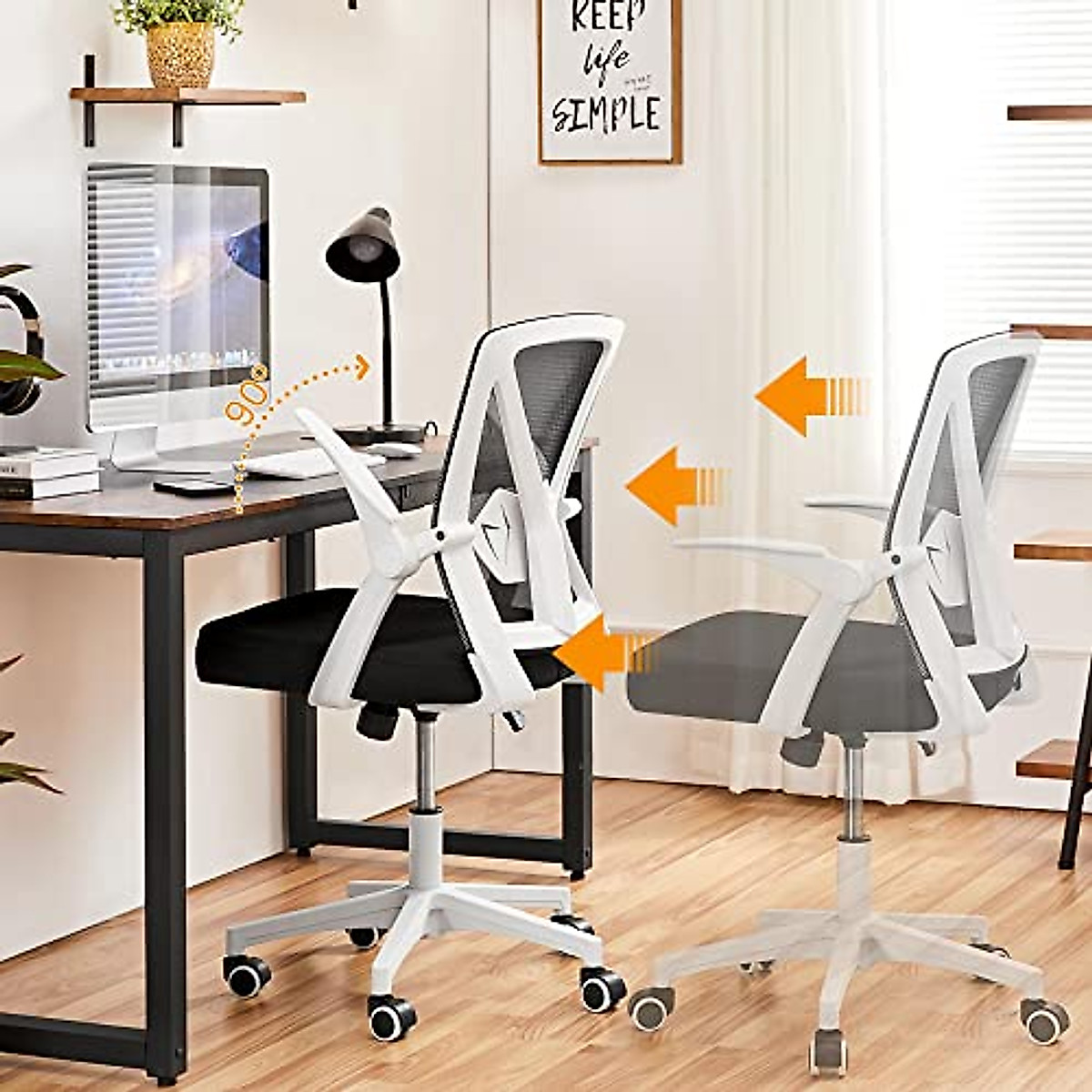 Topeakmart Office Chair Ergonomic Desk Chair with Adjustable Lumbar Support, Mid Back Mesh Computer Chair with Flip-up Armrests Task Chairs, Executive Chair for Home Office, White