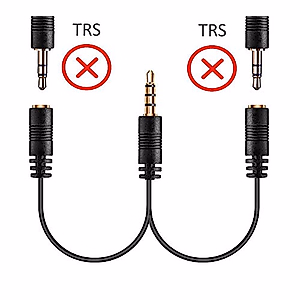 1 TRRS Jack to 2 TRRS Adapter, Splits 1 TRRS Phone/PC Jack into 2 TRRS Jacks for Headphone with Mic Compatible with iPhone, Samsung, PC, Mac, Rode SmartLav+ & Other 4-Pole Devices