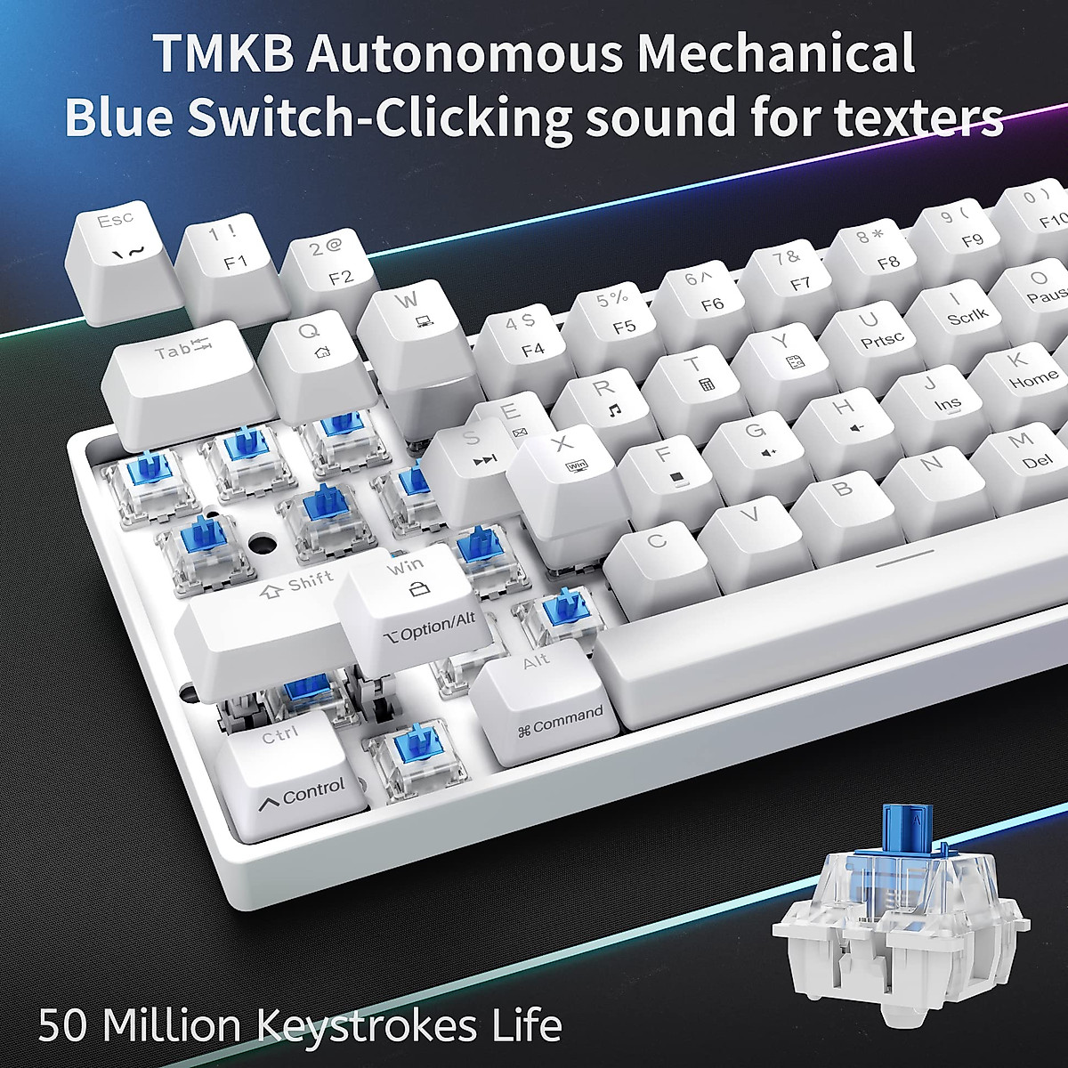 DIERYA 60% Mechanical Keyboard, DK61se Wired Gaming Keyboard with Blue Switches, LED Backlit Ultra-Compact 61 Keys Mini Office Keyboard for Windows Laptop PC Gamer Typist（White）