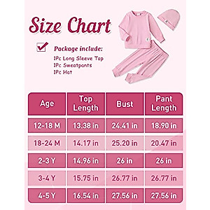Melaogoy Toddler Baby Girl Clothes Outfit Long Sleeve Sweatsuit Set Solid Top+Pants+Hat 3PCS(2-3T Pink)