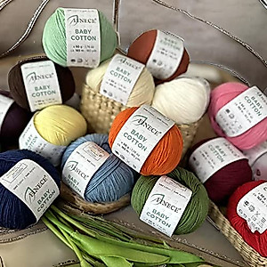 FINECE Baby Cotton, 60% Cotton 40% Acrylic Yarn, Fine (2) for Crochet and Knitting 2 x 1.76 Oz (2 x 50g) / 2 x 180 Yrds (2 x 165m), Soft Yarn, Amigurumi Yarn (2 Skeins, 3049 - Green)