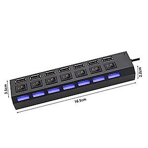 CUJUX USB Power Adapter 7 Port Multiple Expander 2.0 USB Hub with Switch for PC Multi-Interface (Color : Black)