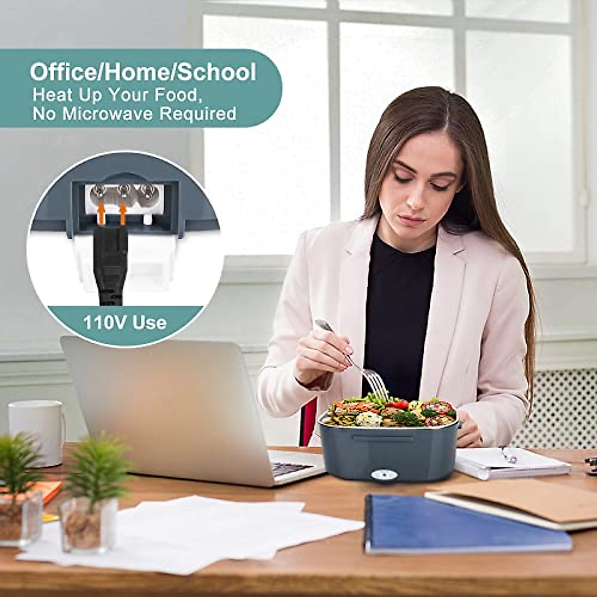 SYFTANT1MU Electric Lunch Box- 110V/12V/24V Portable Food Heater for Car/Office/School, 1.5L Stainless Steel Removable Container, Spoon and Carry Bag, 60W Lunch Box… (green 2)