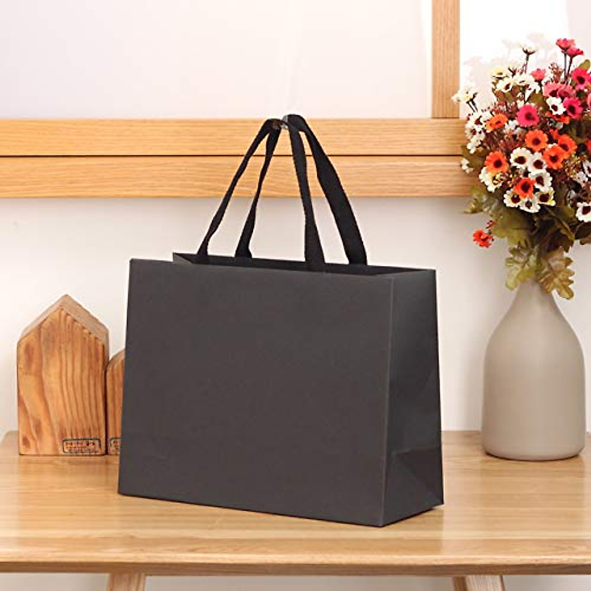 PAPERIST 12pcs, 11.8x4.7x9 sturdy durable gift bag, Black gift bag with Black cotton handle, Gift bag for Wedding, Christmas, Birthday Party, Bridal Shower, Baby Shower, Medium size gift bag