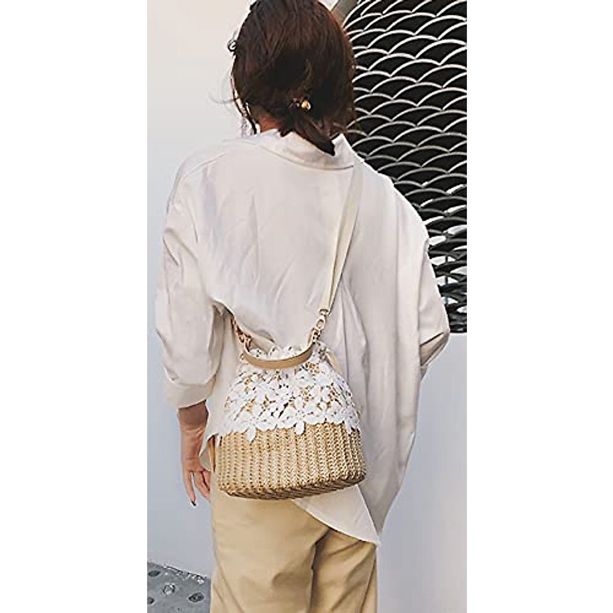 Straw Bags for Women Hand-woven Bucket Straw Bag Small Straw Tote Summer Beach bag