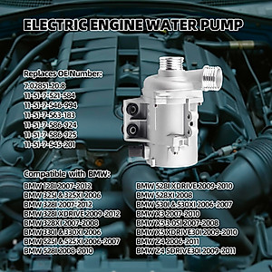 Dasbecan Electric Engine Water Pump Compatible with BMW 128i 328i 325i 528i 530i Z4 X3 X5 E90 N52 Replaces# 11517521584 11517546994 11517563183 11517586924 11517586925