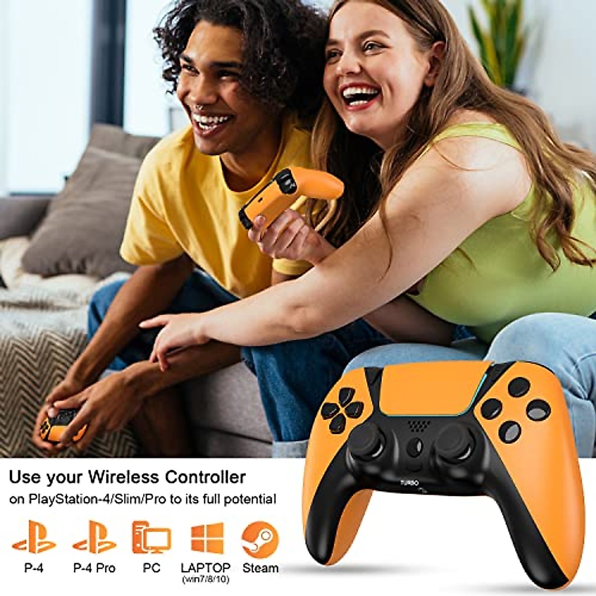 TOPAD Remote for PS4 Controller,Gamepad Joystick Controller for Playstation 4 Controller with Dual Vibration/Turbo/Back Paddles, Scuf Ymir Pa4 Wireless Mando for PS4 Console/Slim/PC/Steam/Pro,Orange