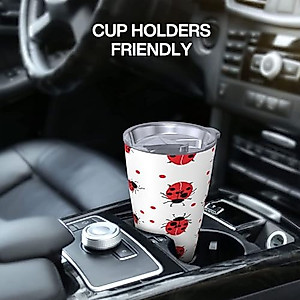 AYCZN Ladybugs Pattern 20 OZ Tumbler Stainless Steel Travel Coffee Mug, Cute Bird Insulated Water Bottle with Lid and Straws Leakproof Thermal Cup