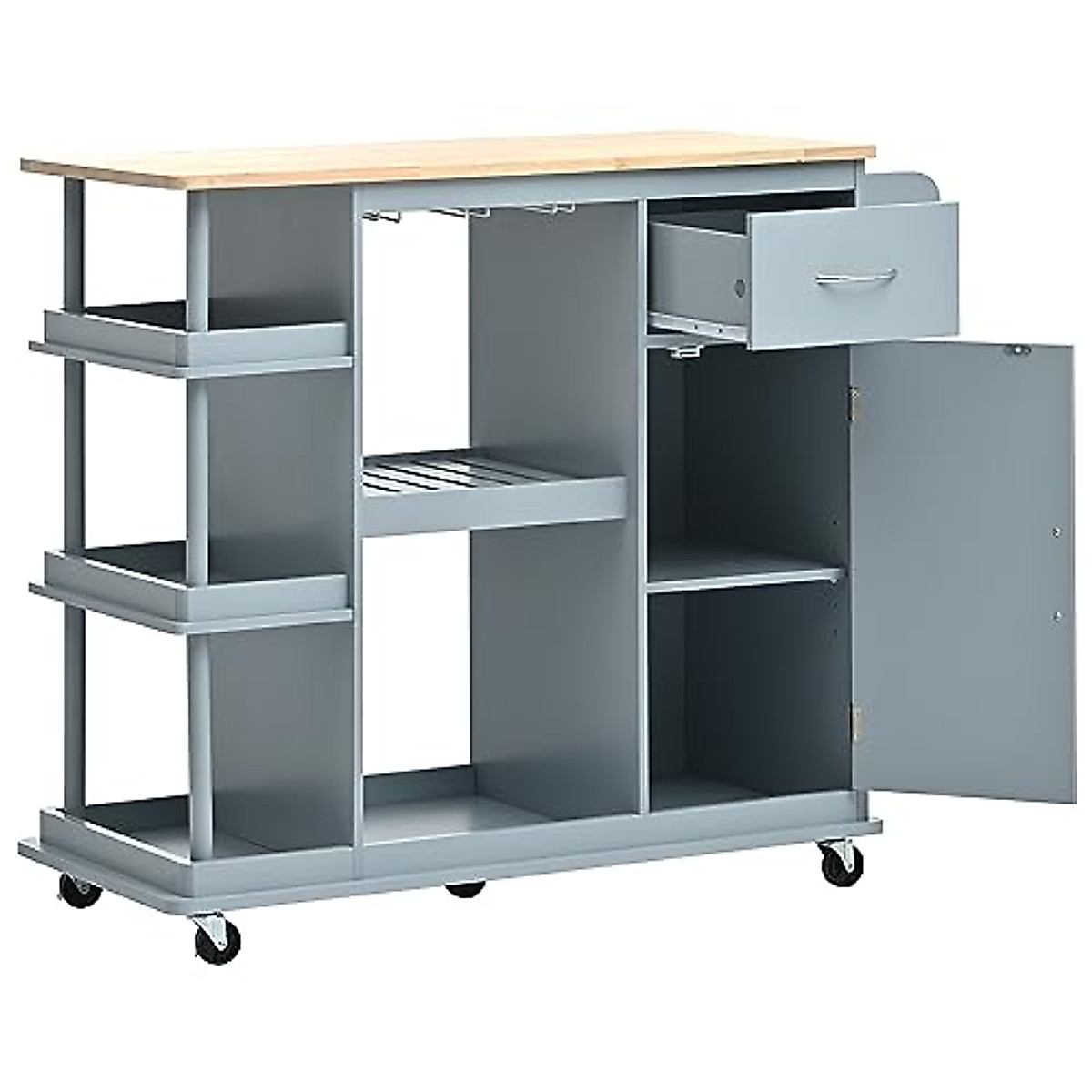 TOCLIU Bar Cart, Serving Cart Microwave Cart, Drink Cart, Mobile Kitchen Shelf with Wine Rack and Glass Holder, Rolling Beverage Cart for Home (Blue)