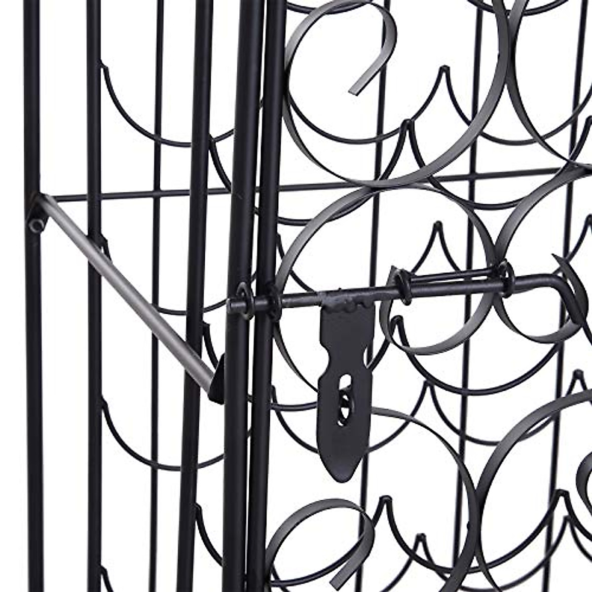 HOMCOM 35 Bottle Wrought Iron Wine Rack Jail with Lock - Black