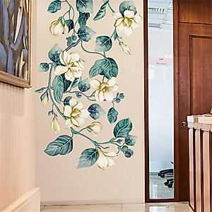 Amaonm Removable DIY 3D Blue Flower Vine White Floral Leaf Art Decor Kids Room Wall Sticker Girls Teens Bedroom Living Room Wall Decals Nursery Rooms Walls Mural Peel Stick Decor 4 Sheets of 12"x18"