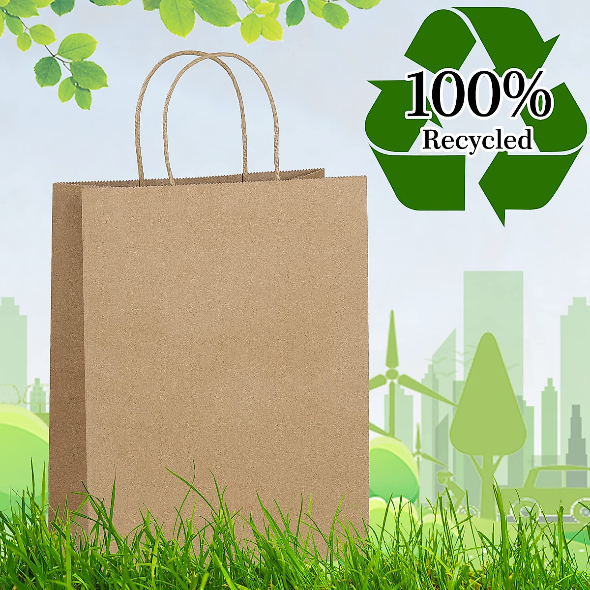 Eupako Kraft Shopping Bags 10x5x13 100 PCS Brown Paper Bags with Handles, Kraft Paper Gift Bags Bulk, Party Favor Bags, Merchandise Bags, Retail Bags