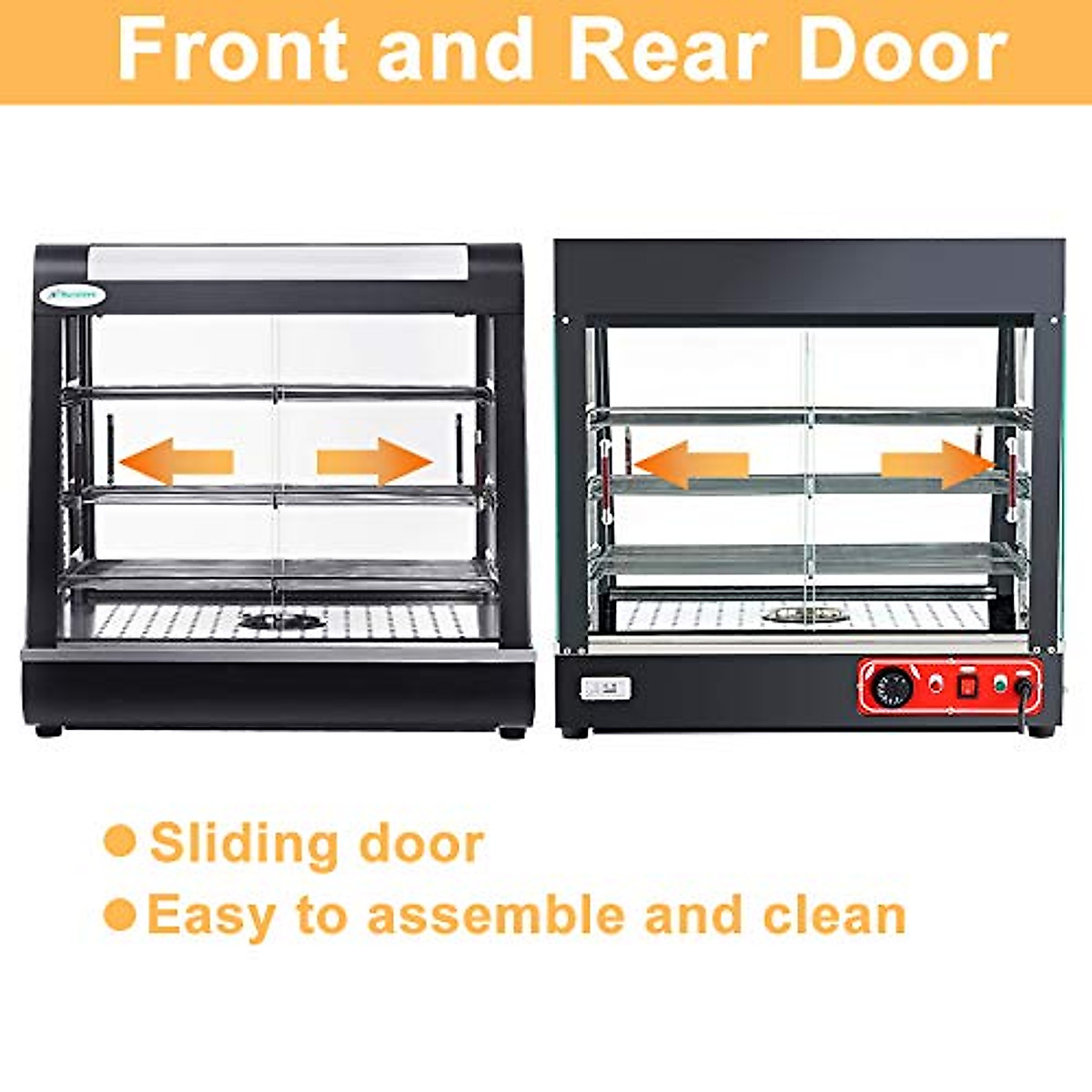 Nurxiovo 27inch Countertop Food Warmer Display Cases Pizza Commercial Heated Bakery Stainless Steel Hot Pastry Restaurant self Service Empanda Patty w/ 3 Shelves 25-1/2 X 27 X 19in