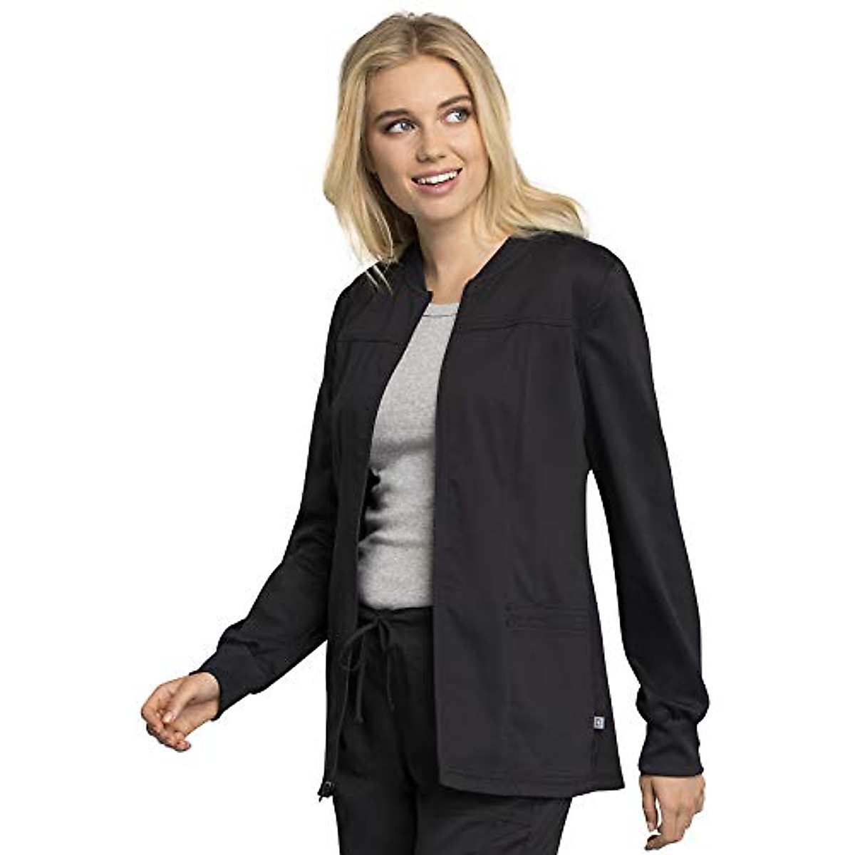 Cherokee Women Warm Up Scrubs Jacket Modern Classic Fit with Zip Front WW305AB, S, Black