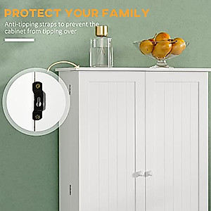 HOMCOM 41" Farmhouse Kitchen Pantry, Freestanding 2 Door Storage Cabinet with Adjustable Shelves for Living Room and Dinning Room,White