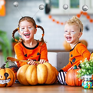 Alien Headband with Martian Antenna Ball and Face Glitter - Halloween Cosplay Boppers for Women Girls (Silver)