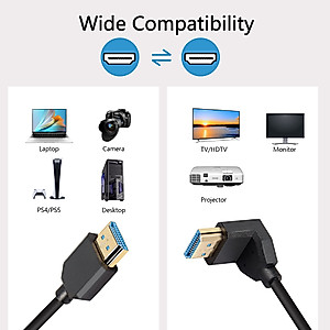 PNGKNYOCN 8K HDMI 2.1 Short Cable,90 Degree Downward Angle 1FT/0.3M Ultra High Speed 48Gbps HDMI Male to Male Cable Support 8K@60Hz,Dynamic HDR,HDCP 2.2&2.3, eARC (Down)