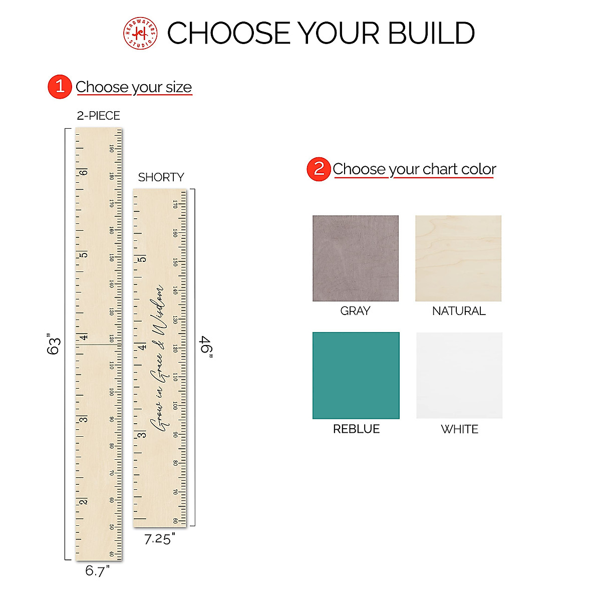 Headwaters Studio Personalized Wooden Growth Chart for Wall - Growth Chart, Kid Height Wall Ruler, Height Measurement for Wall, Wooden Height Chart for Kids, Wood Growth Chart for Wall, Growth Ruler