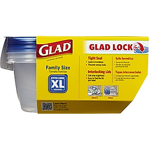 GladWare Family Size Food Storage Containers, XL | Large Square Food Storage, Containers Hold up to 104 Ounces of Food, Large Set 3 Count Food Containers